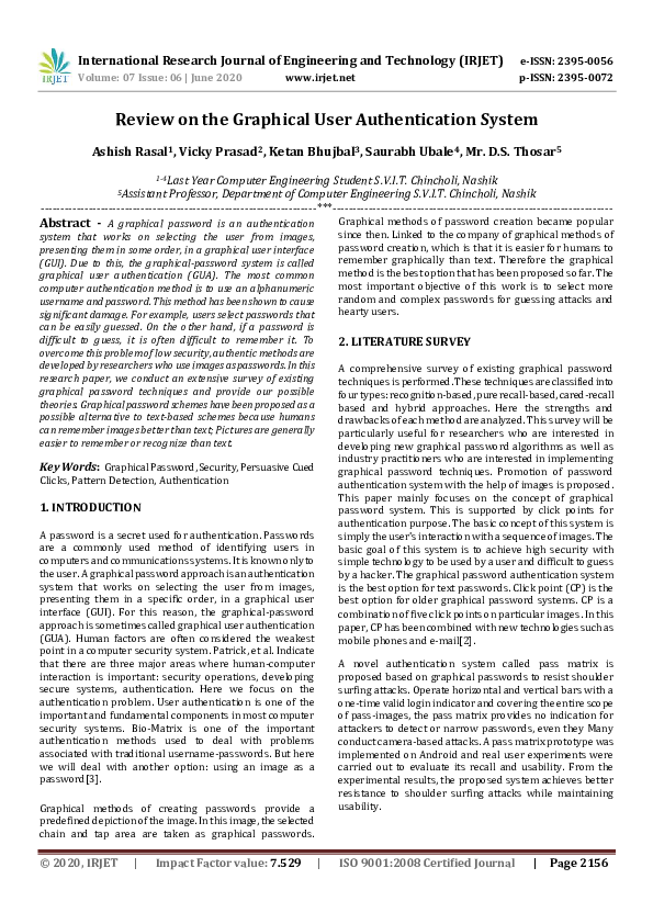 (PDF) IRJET-Review on the Graphical User Authentication System