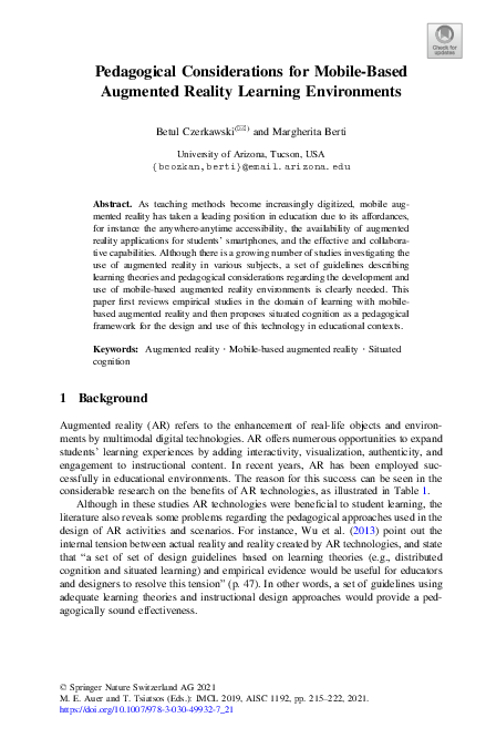 (PDF) Pedagogical Considerations for Mobile-Based Augmented Reality Learning Environments, IMCL ...