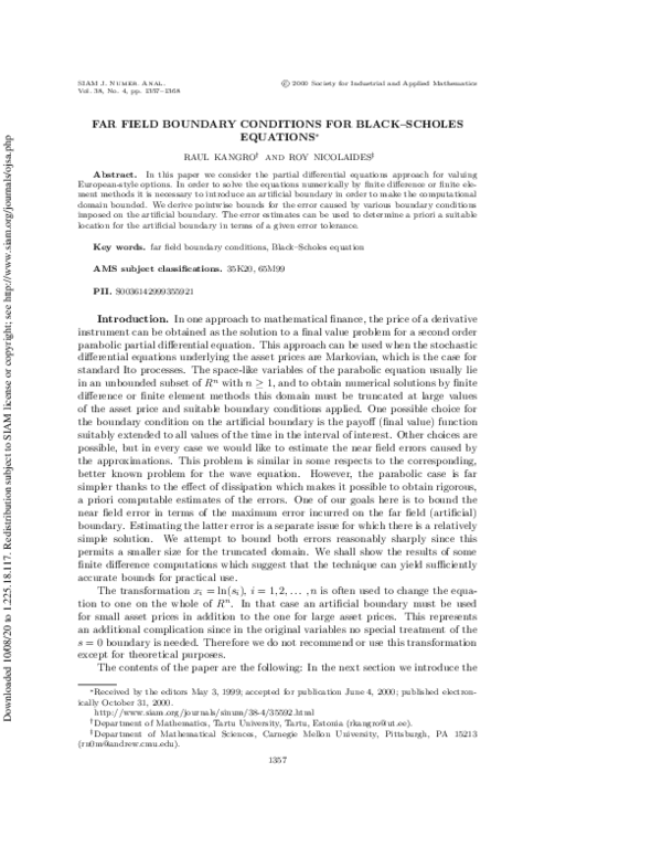 (PDF) FAR FIELD BOUNDARY CONDITIONS FOR BLACK-SCHOLES EQUATIONS