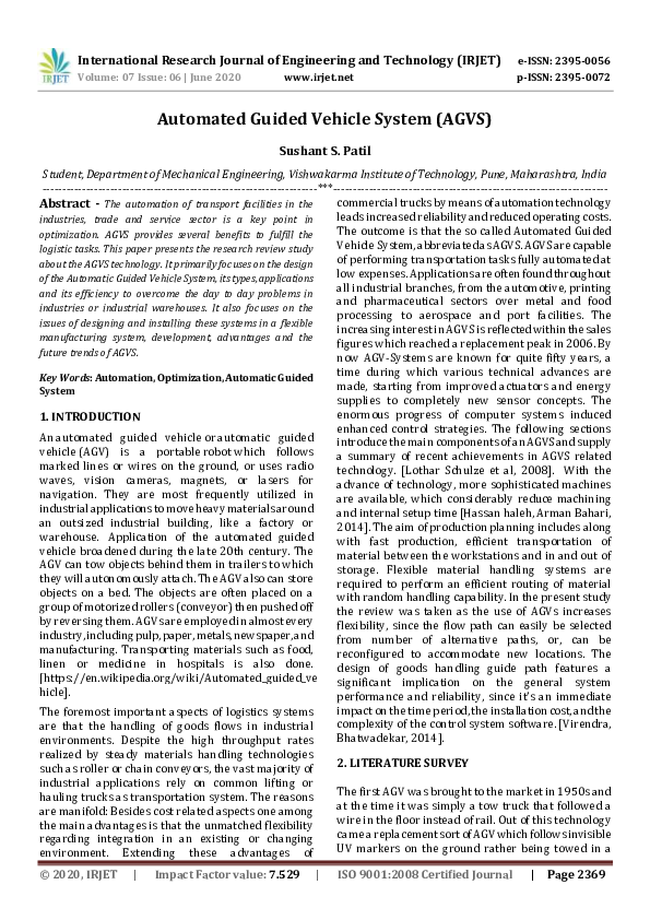 (PDF) IRJET-Automated Guided Vehicle System (AGVS) | IRJET Journal ...