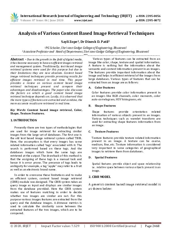 (PDF) IRJET- Analysis of Various Content Based Image Retrieval Techniques