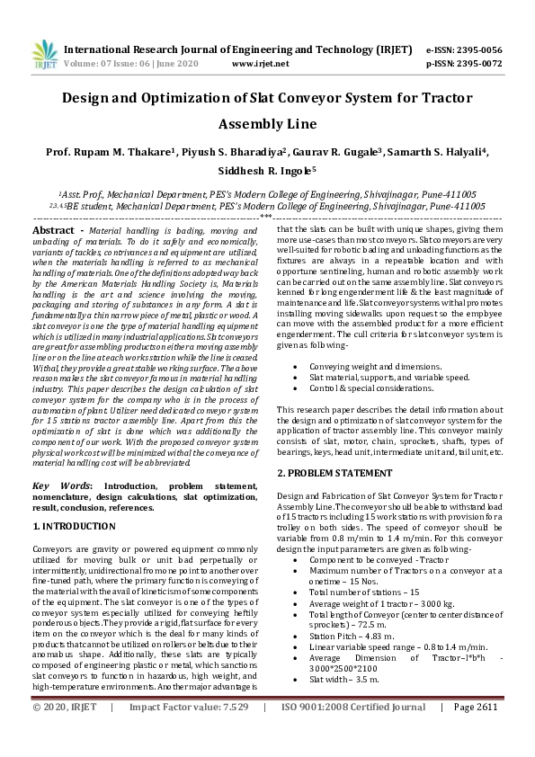 (PDF) Design and Optimization of Slat Conveyor System f or Tractor ...