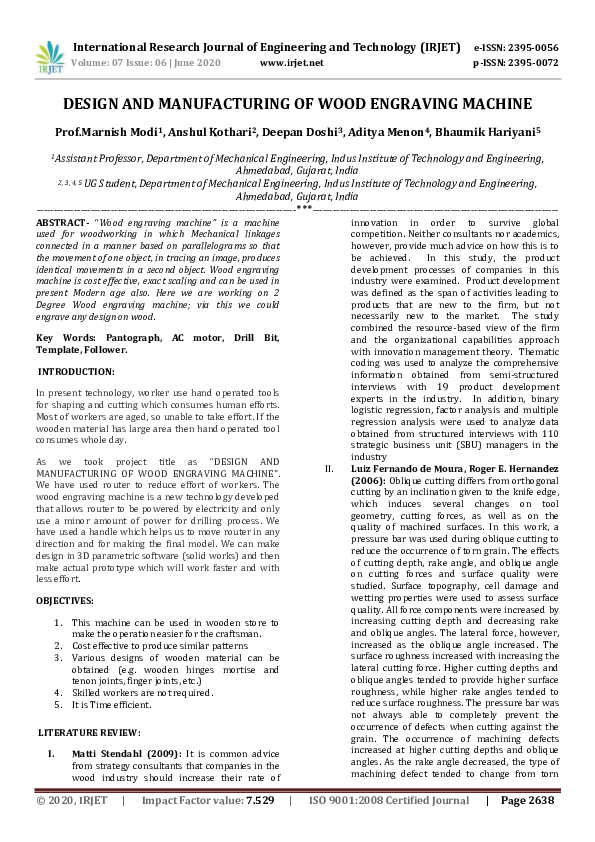 (PDF) IRJET- DESIGN AND MANUFACTURING OF WOOD ENGRAVING MACHINE