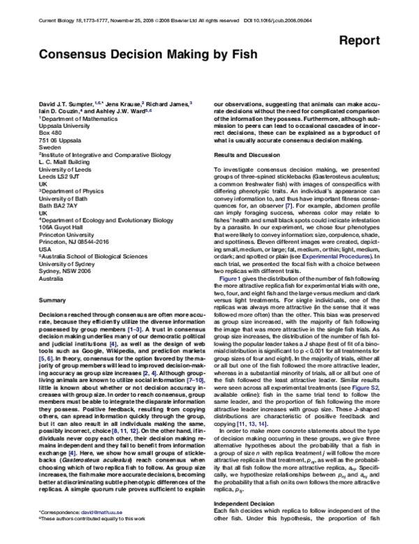 (PDF) Consensus decision making by fish