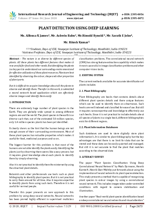 (PDF) IRJET- PLANT DETECTION USING DEEP LEARNING