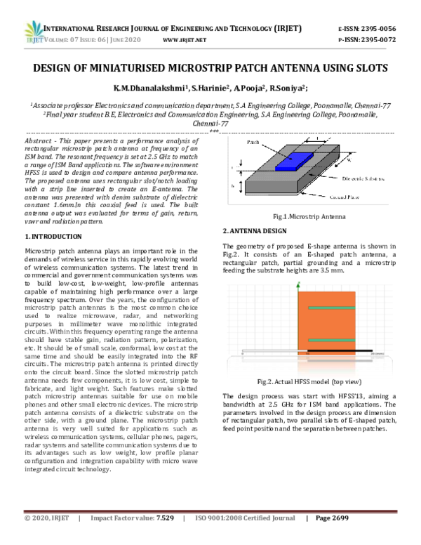 (PDF) IRJET- DESIGN OF MINIATURISED MICROSTRIP PATCH ANTENNA USING SLOTS