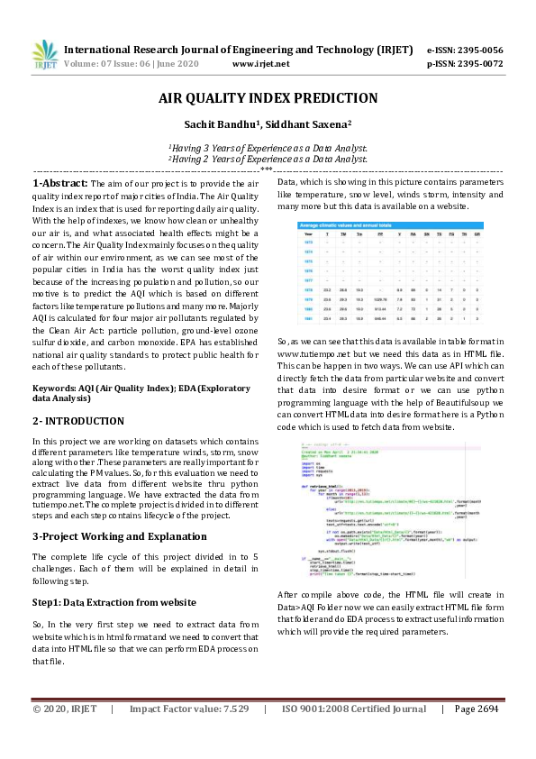 (PDF) IRJET- AIR QUALITY INDEX PREDICTION