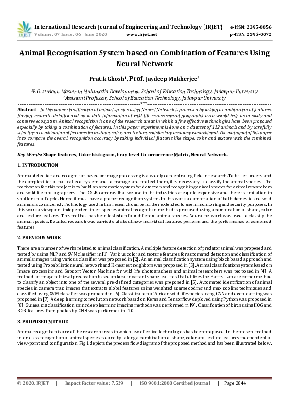(PDF) IRJET-Animal Recognisation System based on Combination of ...