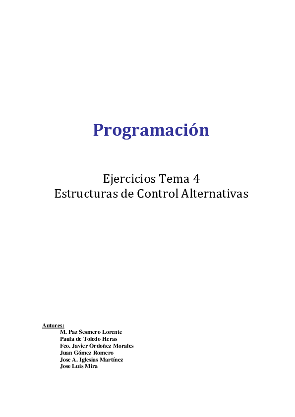 (PDF) Programación Ejercicios Tema 4 Estructuras de Control Alternativas