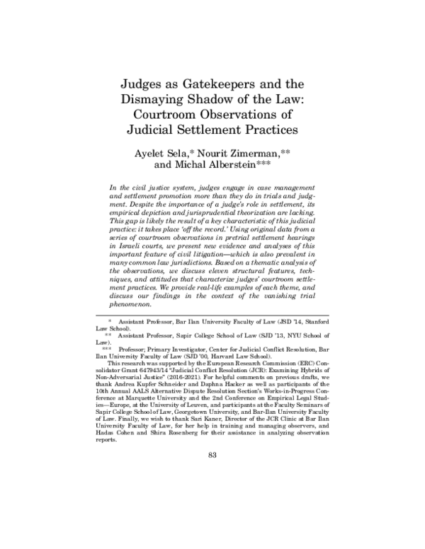 (PDF) Judges as Gatekeepers and the Dismaying Shadow of the Law ...