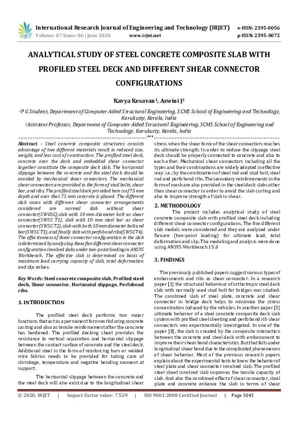 (PDF) IRJET- ANALYTICAL STUDY OF STEEL CONCRETE COMPOSITE SLAB WITH PROFILED STEEL DECK AND ...