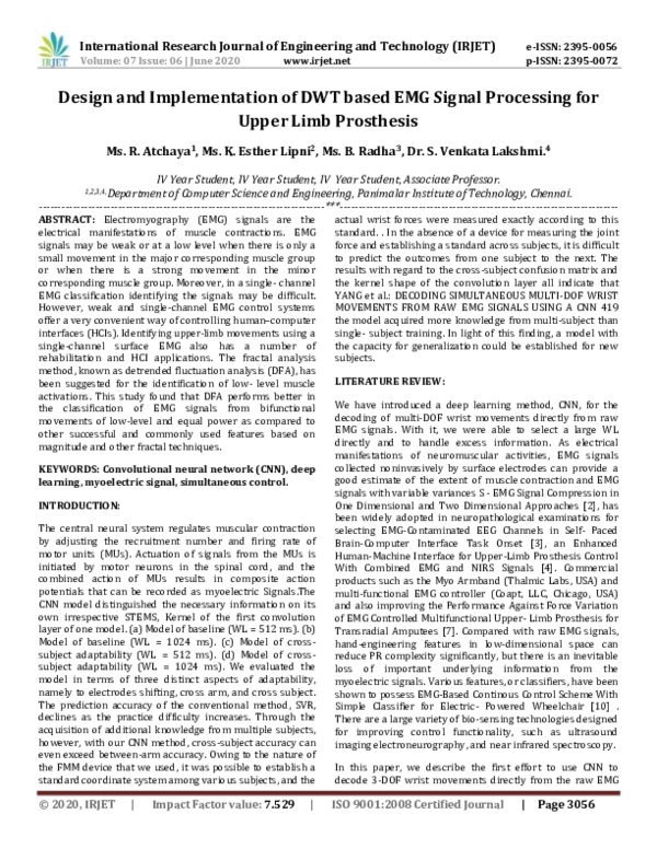 (PDF) IRJET- Design and Implementation of DWT based EMG Signal Processing for Upper Limb ...