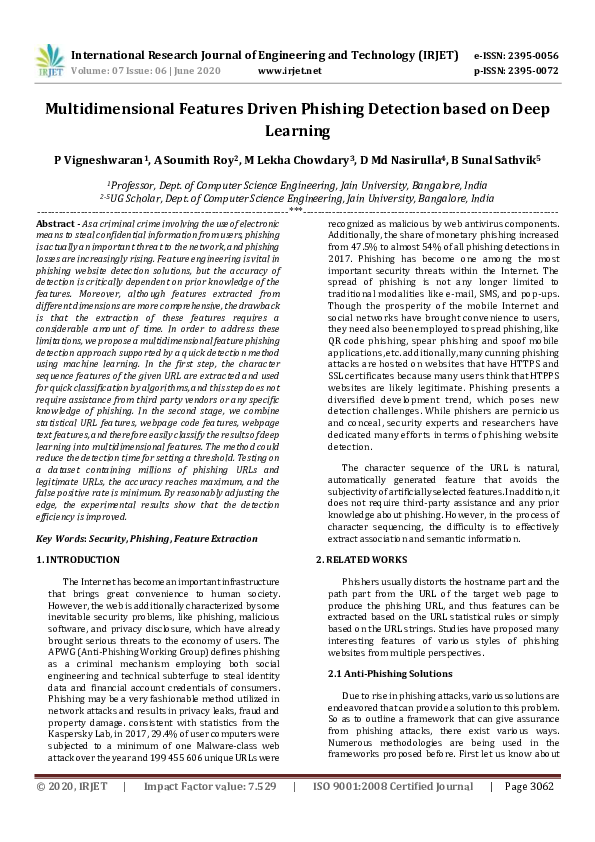 Pdf Irjet Multidimensional Features Driven Phishing Detection Based On Deep Learning Irjet
