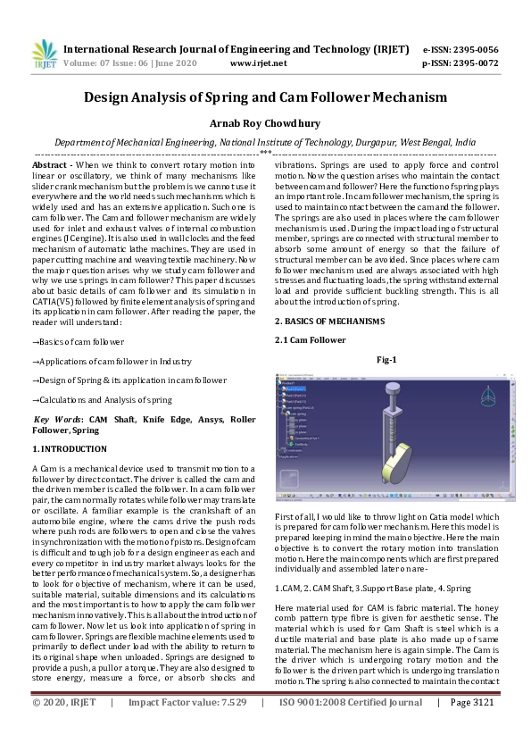 (PDF) IRJET- Design Analysis of Spring and Cam Follower Mechanism