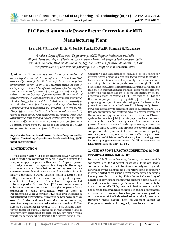 (PDF) PLC Based Automatic Power Factor Correction for MCB Manufacturing ...