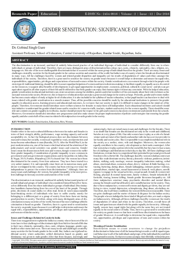 (PDF) GENDER SENSITISATION: SIGNIFICANCE OF EDUCATION