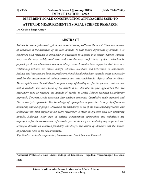 (PDF) DIFFERENT SCALE CONSTRUCTION APPROACHES USED TO ATTITUDE ...