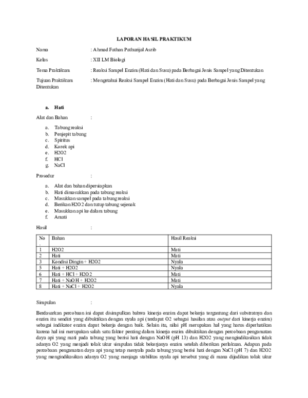 (DOC) LAPORAN HASIL PRAKTIKUM TENTANG ENZIM
