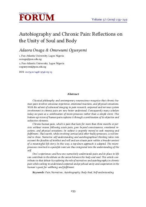 (PDF) Autobiography and Chronic Pain: Reflections on the Unity of Soul ...
