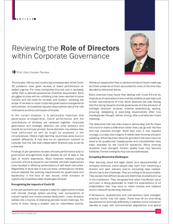 (PDF) Reviewing the Role of Directors within Corporate Governance