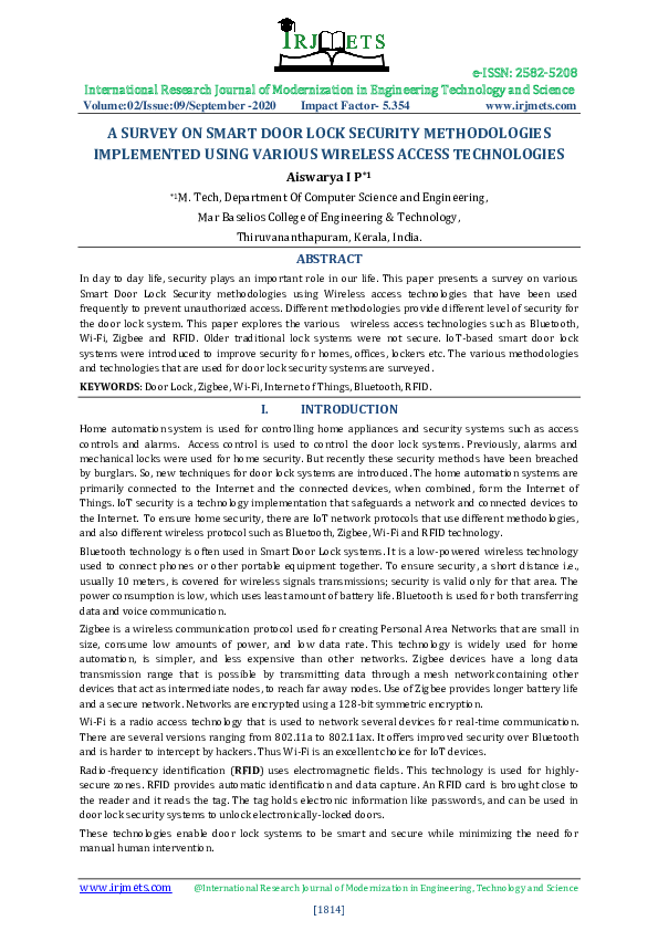 (PDF) A SURVEY ON SMART DOOR LOCK SECURITY METHODOLOGIES IMPLEMENTED ...