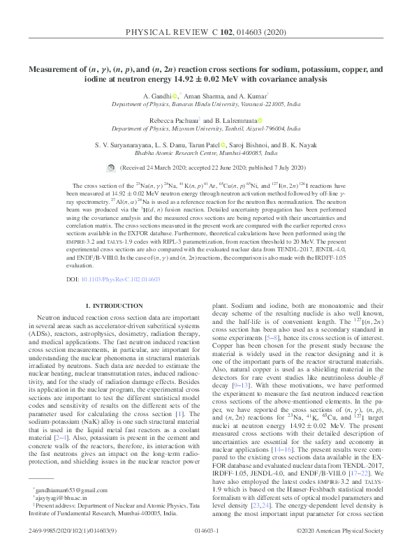 (PDF) Measurement of (n, γ), (n, p), and (n, 2n) reaction cross ...