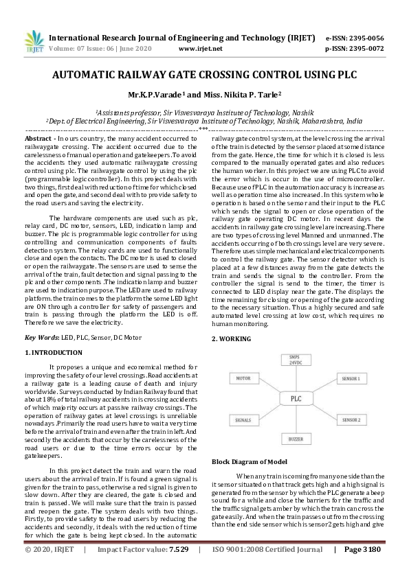 Pdf Irjet Automatic Railway Gate Crossing Control Using Plc