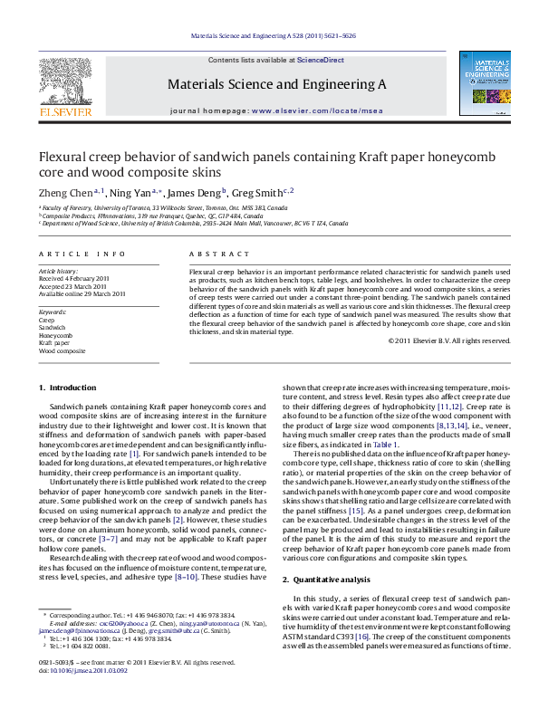 (PDF) Flexural creep behavior of sandwich panels containing Kraft paper honeycomb core and wood ...