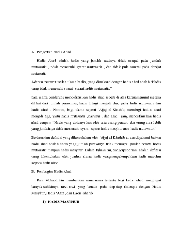 (DOC) Pengertian Hadis Ahad