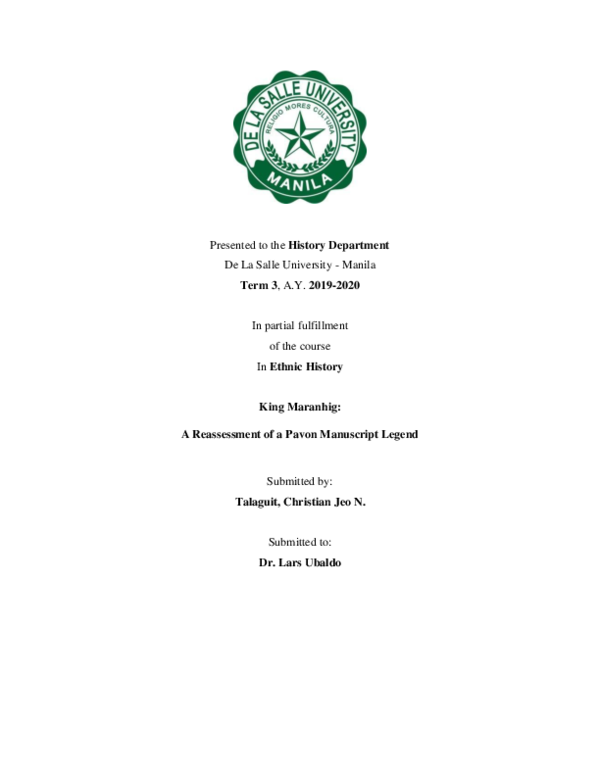 (PDF) King Maranhig: A Reassessment of a Pavon Manuscript Legend
