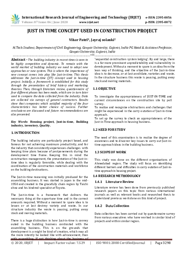 (PDF) IRJET- JUST IN TIME CONCEPT USED IN CONSTRUCTION PROJECT