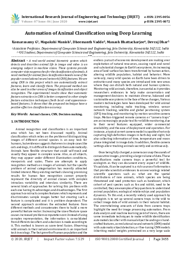 (PDF) IRJET- Automation of Animal Classification using Deep Learning