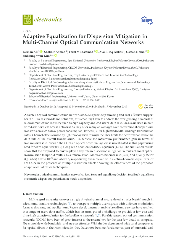 (PDF) Adaptive Equalization for Dispersion Mitigation in Multi-Channel Optical Communication ...