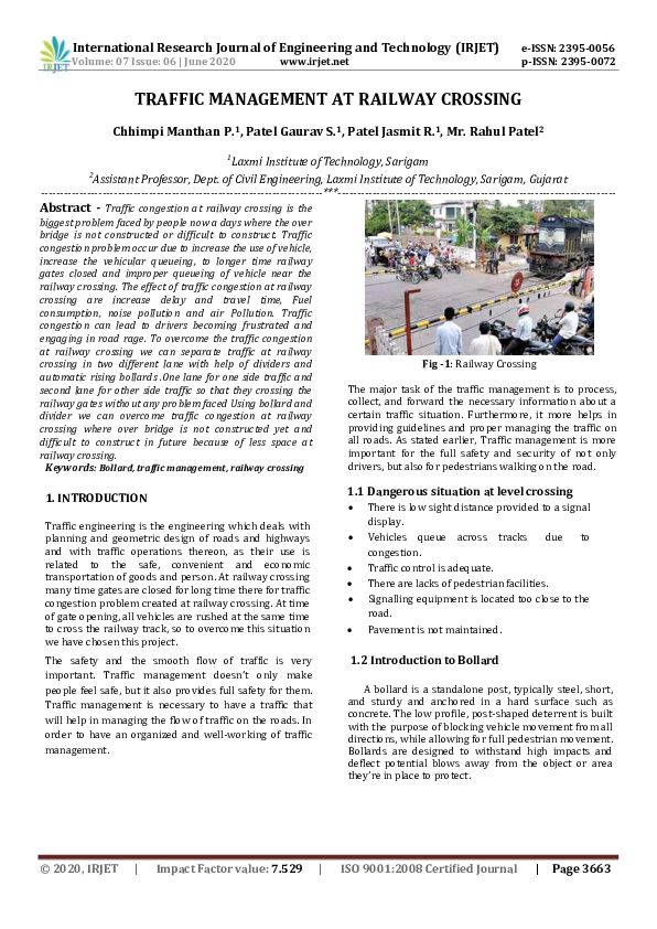 (PDF) IRJET- TRAFFIC MANAGEMENT AT RAILWAY CROSSING
