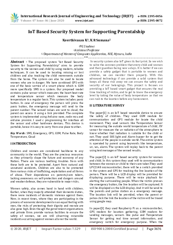 (PDF) IRJET- IoT Based Security System for Supporting Parentalship (PDF) IRJET- IoT Based Security System for Supporting Parentalship