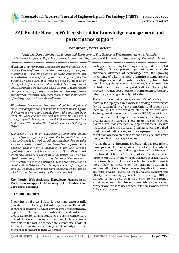 (PDF) IRJET- SAP Enable Now -A Web-Assistant for knowledge management ...