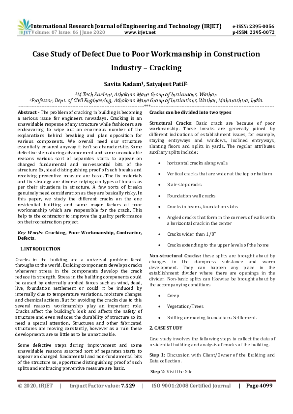 (PDF) IRJET= Case Study of Defect Due to Poor Workmanship in ...