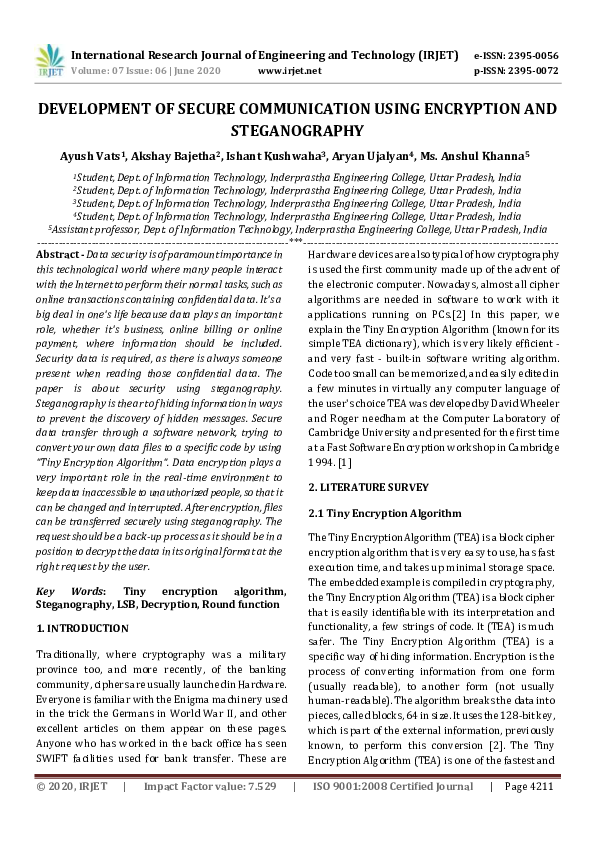 (PDF) IRJET- DEVELOPMENT OF SECURE COMMUNICATION USING ENCRYPTION AND ...