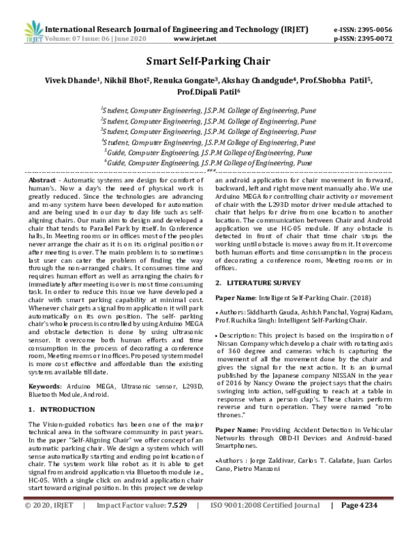 (PDF) IRJET- Smart Self-Parking Chair