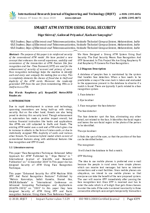 (PDF) IRJET- SMART ATM SYSTEM USING DUAL SECURITY