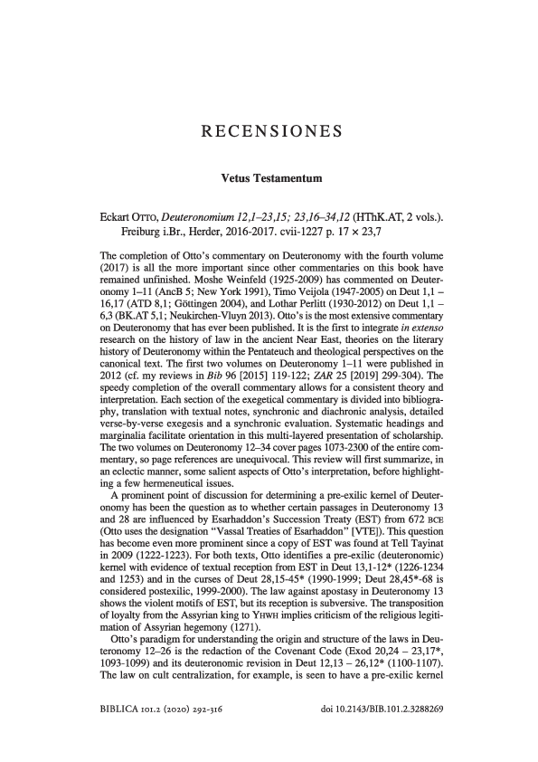 (PDF) Dominik Markl (Rom), Review of Eckart Otto, Deuteronomium 12-34 ...