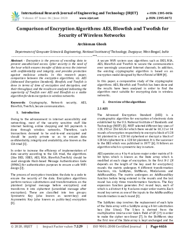 (PDF) IRJET- Comparison of Encryption Algorithms: AES, Blowfish and ...