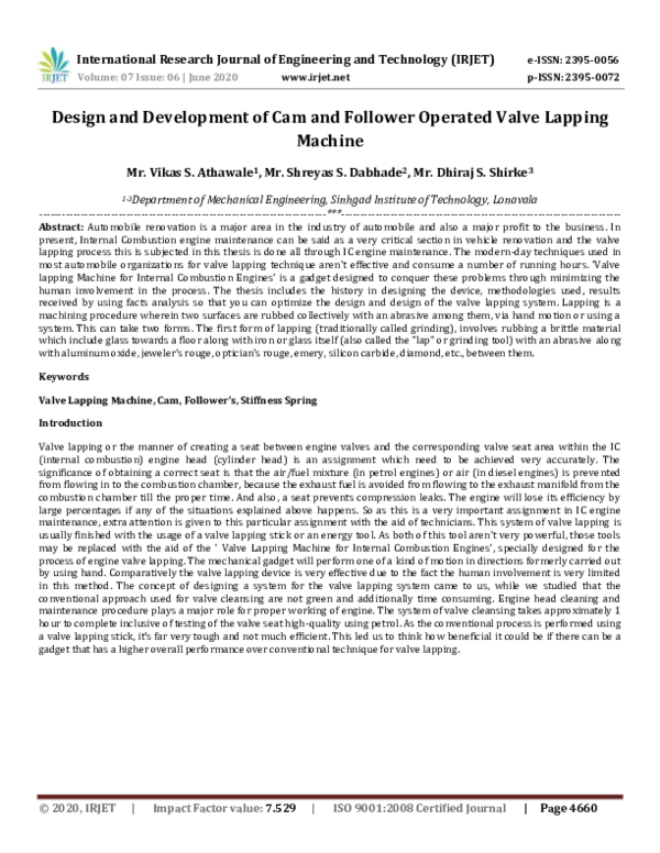(PDF) IRJET- Design and Development of Cam and Follower Operated Valve ...
