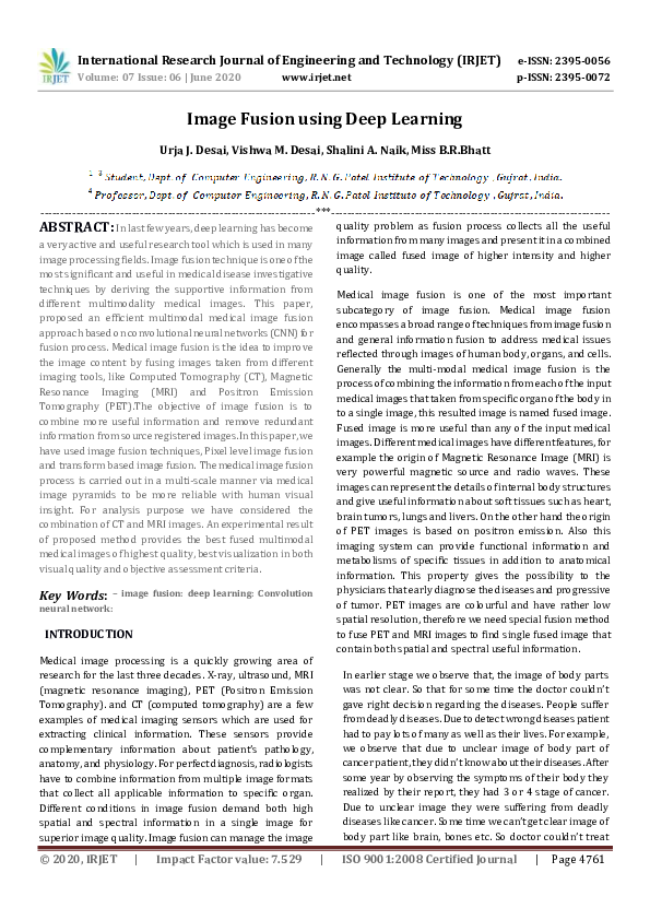 (PDF) IRJET- Image Fusion using Deep Learning