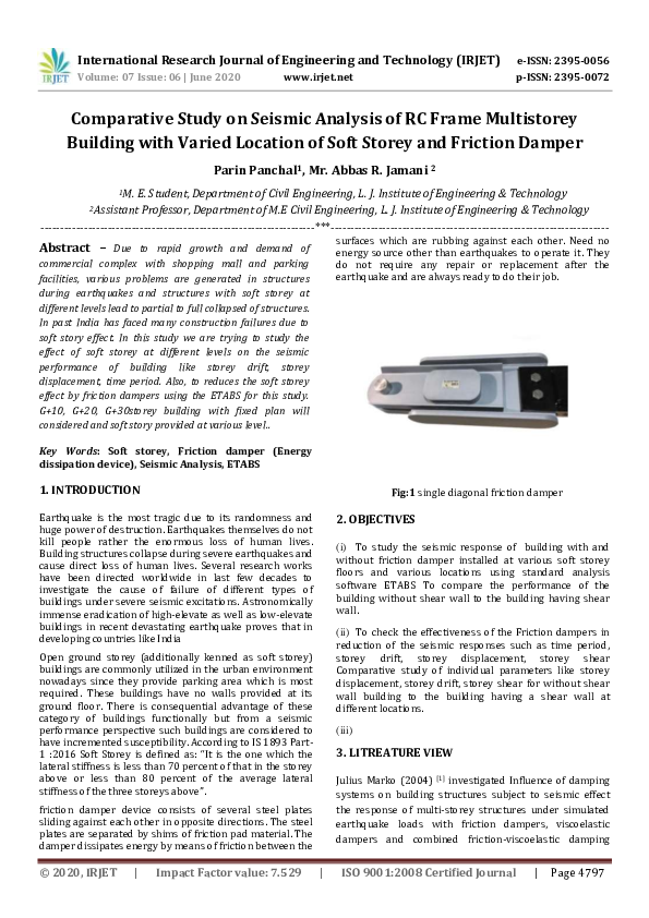 (PDF) Comparative Study on Seismic Analysis of RC Frame Multistorey Building with Varied ...