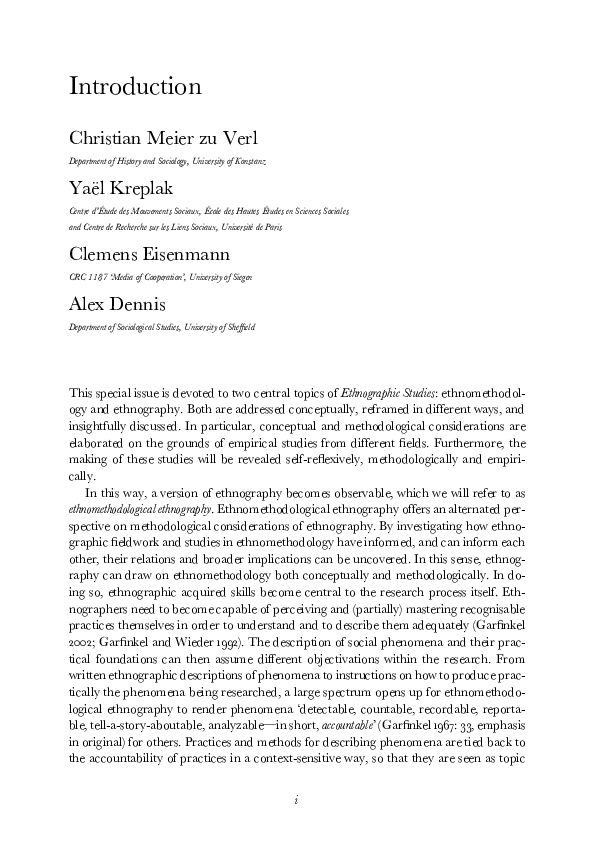 (PDF) Ethnomethodology & ethnography_Introduction to the special issue ...