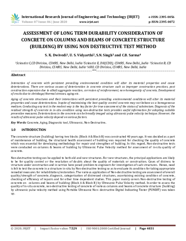 Pdf Irjet Assessment Of Long Term Durability Consideration Of Concrete On Columns And Beams Of