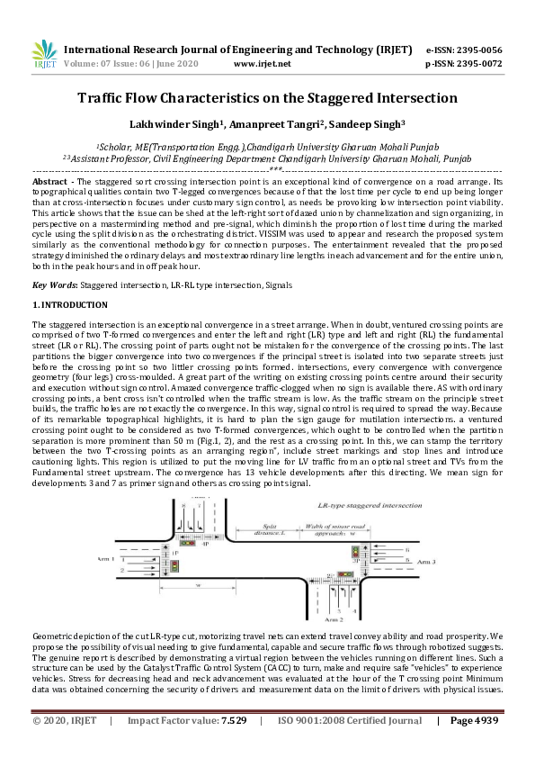 (PDF) IRJET- Traffic Flow Characteristics on the Staggered Intersection