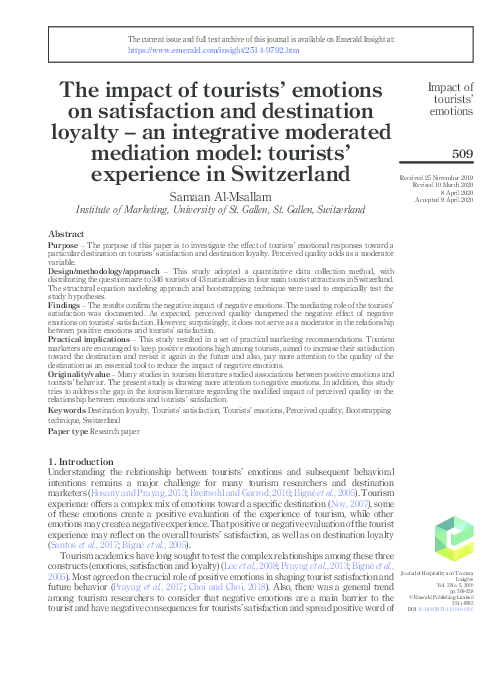 Pdf The Impact Of Tourists Emotions On Satisfaction And Destination Loyalty An Integrative