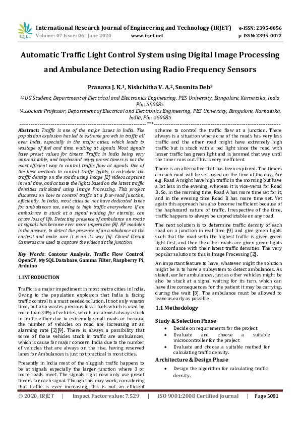 Pdf Irjet Automatic Traffic Light Control System Using Digital Image Processing And Ambulance